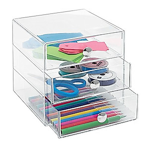 iDesign BPA-Free Plastic 3-Drawer Vanity Organizer - 6.5" x 6.5" x 6.5", Clear