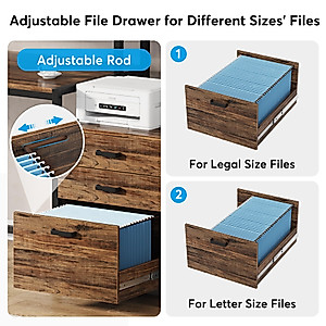 Tribesigns 63 Inch Computer Desk with File Drawer Cabinet, Ergonomic Office Desk with Monitor Stand, Industrial Computer Table with Printer Space, Wood PC Table Workstation Desk for Home Office