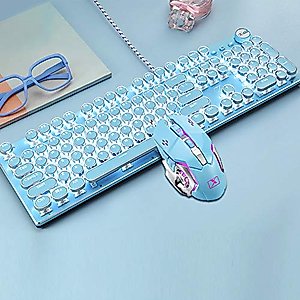 Wired Mechanical Gaming Keyboard and Mouse with Keyboard Wrist Rest,Retro Steampunk Typewriter Backlit Keyboard Blue Switch,Memory Foam Wrist Rest Pain Relief Gaming Mouse for Gamer,Typist(Blue)