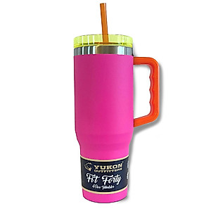 Yukon Outfitters Fit Forty 40oz Double Wall Vacuum Insulated Stainless Steel Tumbler with Reusable Straw & Ergonomic Handle | For Hot or Cold Beverage, Crystal Beach