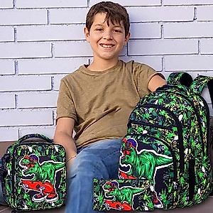 TXHVO 3PCS Dinosaur Backpack for Boys, Kids School Bookbag with Lunch Box, 17 Inch Teen Boy Laptop Backpacks