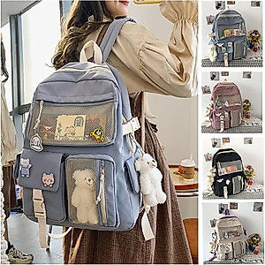 JitEm Kids Backpacks for Girls, Kawaii Backpack, Cute Bear Plush Pin Accessories Aesthetic School Bag for College Middle for Girls Teen (Pink)