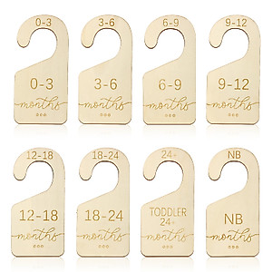 8pcs Baby Clothes Dividers, Wooden Infant Closet Dividers Hangers Lovely Size Closet Organizer from New Born to Toddler Nursery Closet Dividers for Girls Boys Wardrobe