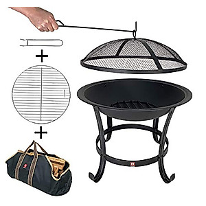 FireBeauty Fire Pit BBQ Grill Pit Bowl with Mesh Spark Screen Cover,Poker (Includes Tote Bag)