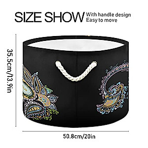 ALAZA Paisley Flower Indian Ethnic Storage Basket Gift Baskets Large Collapsible Laundry Hamper with Handle, 20x20x14 in