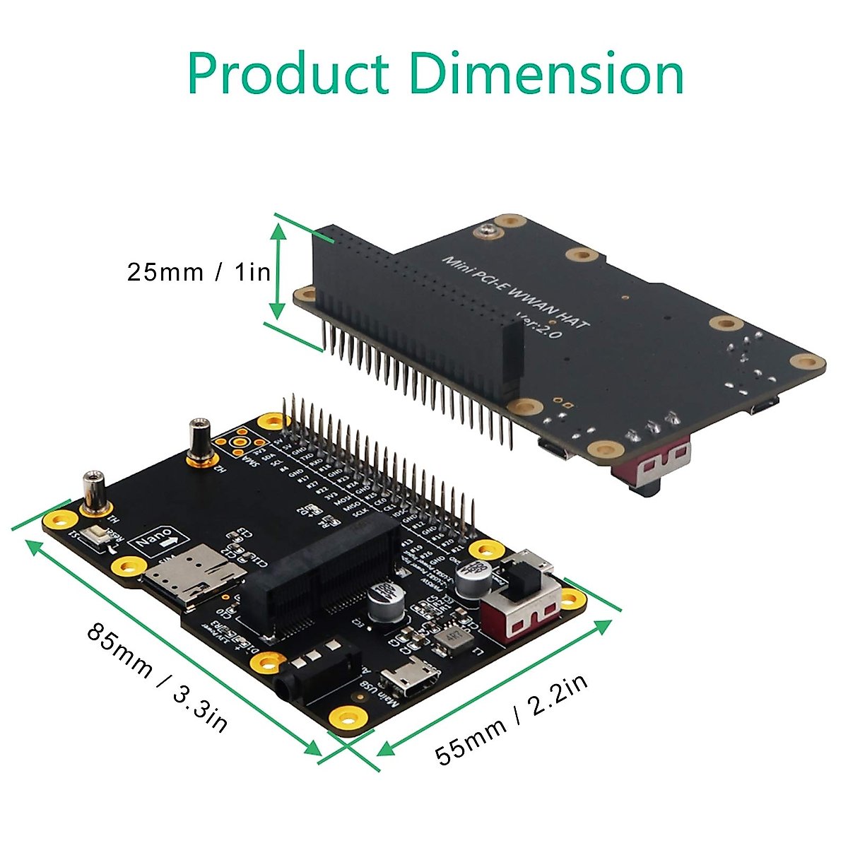 for 3G/4G LTE Base Hat PC/Laptop/Computer Board Built-in Nano SIM Card Socket with USB 2.0 to Micro USB Cable for 4/3/2/B+