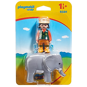 Playmobil 9381 1.2.3 Zookeeper with Elephant, Fun Imaginative Role-Play, PlaySets Suitable for Children Ages 4+