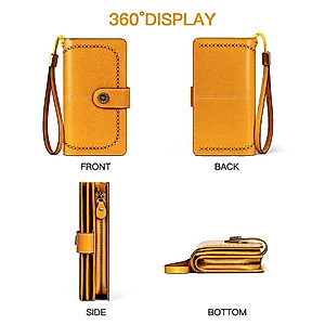 Seammer Womens Genuine Leather Wallets Large Capacity RFID Blocking Credit Card Holder Ladies Wristlet Purse (Yellow)