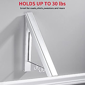 Dr.DJ Retractable Clothes Rack Wall Mounted Clothes Hanger - Foldable Clothes Drying Rack Wall Mount Coat Hangers for Laundry Indoor, Aluminium (1 Rack, Silver)