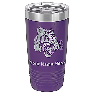 LaserGram 20oz Vacuum Insulated Tumbler Mug, Tiger Head, Personalized Engraving Included (Dark Purple)