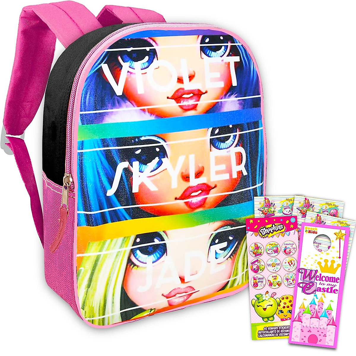 Rainbow High Backpack Set for Girls - Bundle with Rainbow High 15 Inch Backpack with Shopkins Stickers and More (Kids Backpack Elementary School)