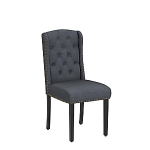 Yaheetech Dining Chairs Upholstered Fabric Chairs Tufted Kitchen Chairs with Solid Wood Legs, Nailhead Trims and Wing Design for Dining Room Kitchen and Restaurant, Set of 2, Gray