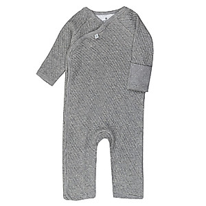 HonestBaby Romper Sets One-Piece Jumpsuit Organic Cotton for Infant Baby Boys, Girls, Unisex, Gray Heather Kimono Coverall, 0-3 Months