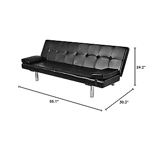 MSLAONXC Sofa Bed with Two Pillows,Living Room Furniture,Sectional Sofa,Backrest Sofa,Balcony Sofa,Armrest Sofa,Lobby Sofa,for Living Room,Home,Office,Study Room,Artificial Leather Adjustable Black