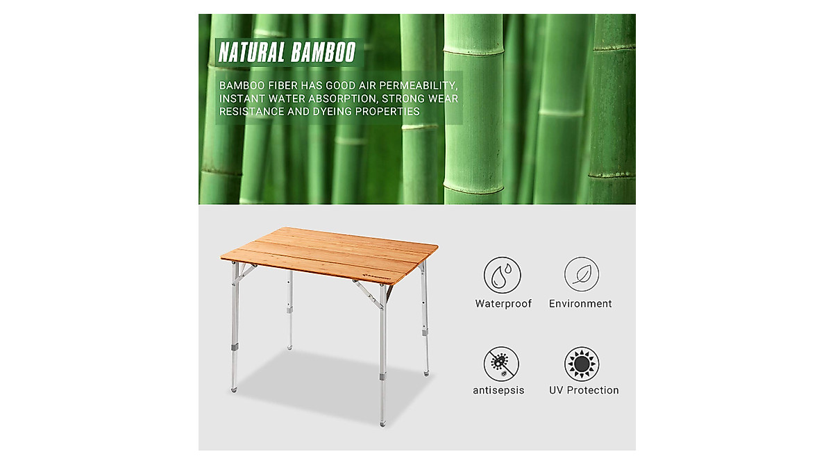 KingCamp Adjustable Bamboo Camping Table - Portable & Compact