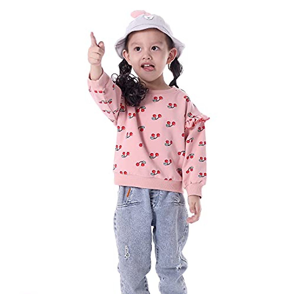 BINIDUCKLING Toddler Crew Neck Sweatshirt Girls 2T Cherry Pink
