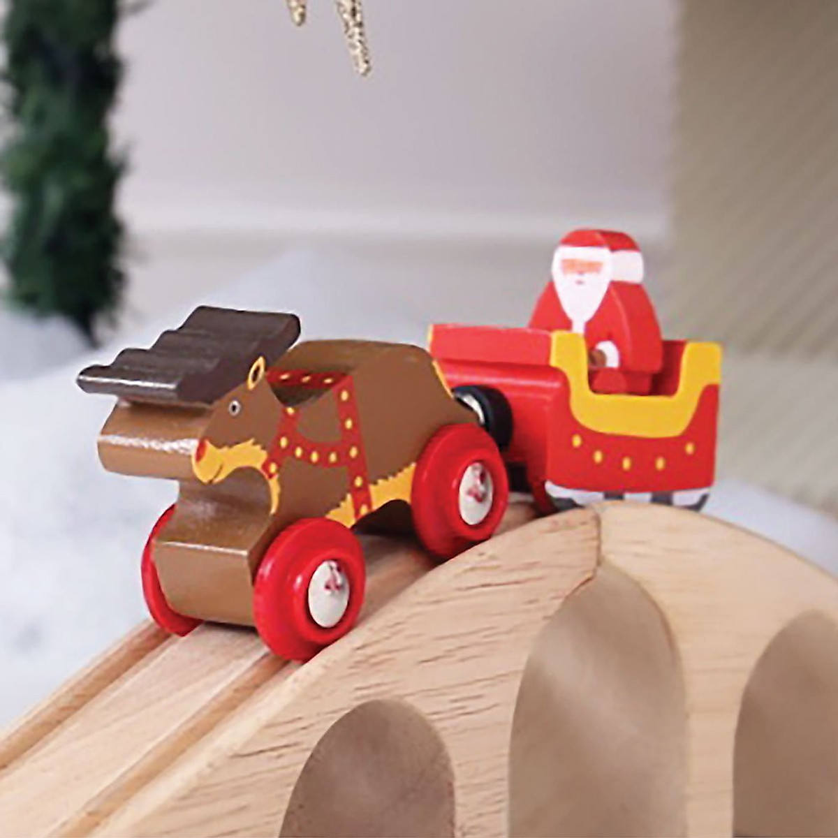 Bigjigs Rail Santa Sleigh with Reindeer - Other Major Wooden Rail Brands are Compatible