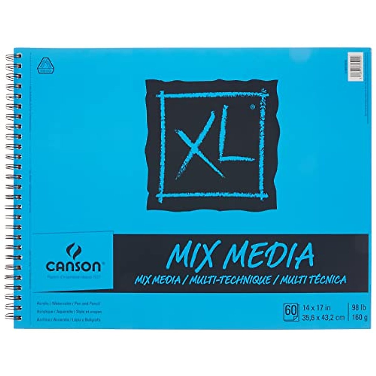 Canson XL Series Mix Paper Pad, Heavyweight, Fine Texture, Heavy Sizing for Wet and Dry Media, Side Wire Bound, 98 Pound, 14 x 17 in, 60 Sheets, 14"X17", 0