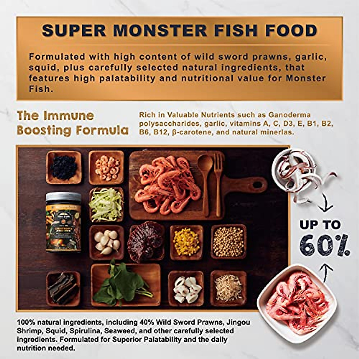 Ultra Fresh Monster Fish Food, Wild Sword Prawns, Floating Sticks for Oscars, Large Cichlids and Tropical Fish, Carnivorous Jumbo Stick 13.58 oz