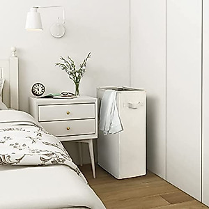 Chrislley 45L Slim Laundry Hamper with Wheels Narrow Rolling Laundry Basket Narrow Laundry Basket with Handle(Beige)