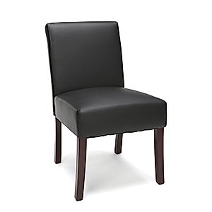 OFM ESS Collection Bonded Leather Executive Armless Guest Chair with Wooden Legs, in Black (ESS-9020-BLK)