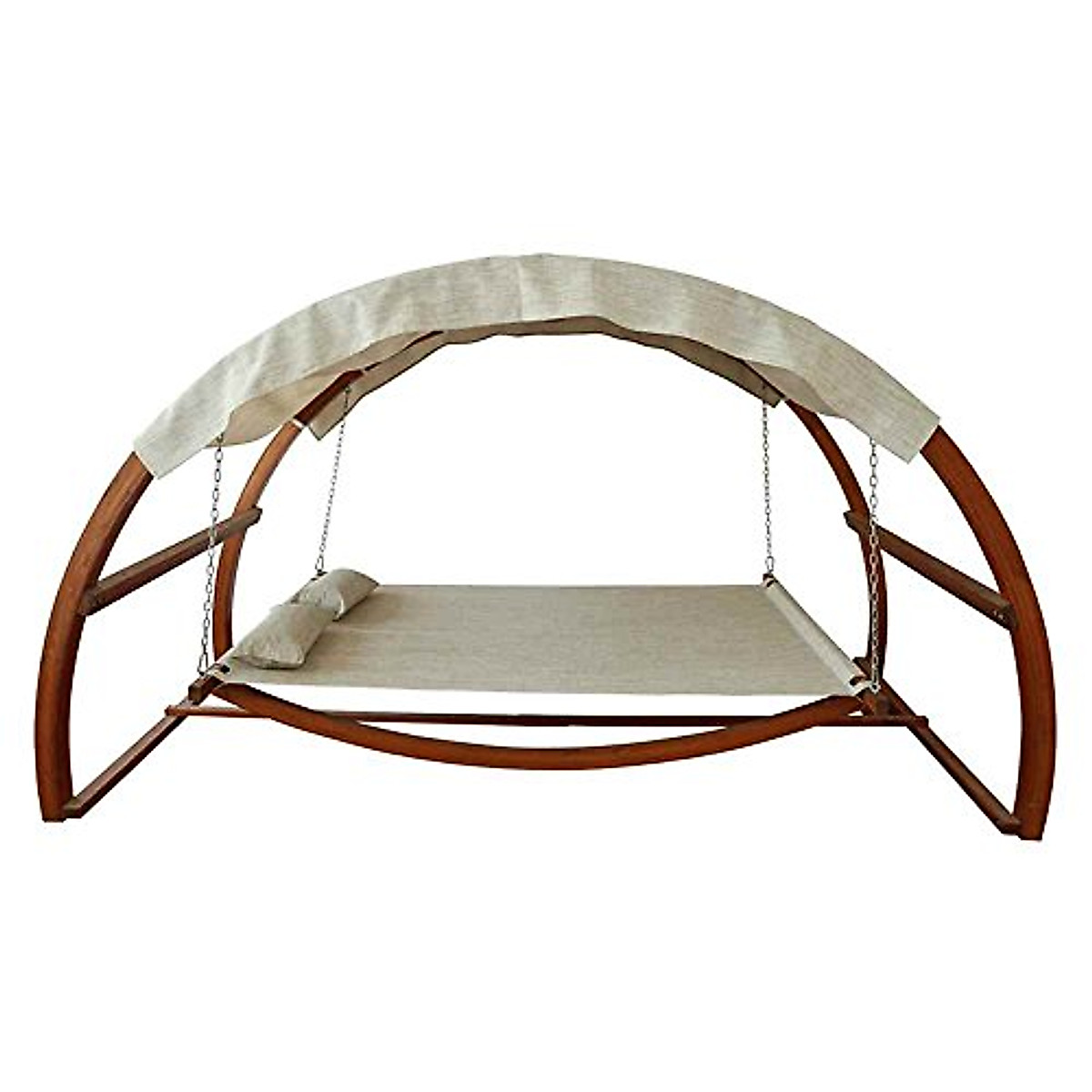 Leisure Season SBWC402 Swing Bed With Canopy - Brown - 1 Piece - 2-Person Covered Hammock With Wooden Stand - Outdoor Daybed, Furniture For Lawn, Patio, Poolside, Deck, Garden, Backyard - Adjustable