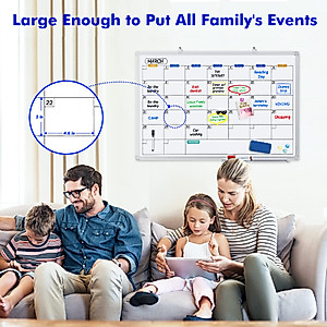 Dry Erase Calendar Whiteboard for Wall, 36" x 24" Magnetic Monthly WhiteBoard Calendar Dry Erase, Wall Hanging Aluminum Frame Calendar Board with Tray for Home, School, Office (Silver Frame)