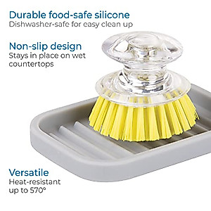 iDesign Silicone Soap Dish, Soap Saver, and Kitchen Sponge Holder, The Lineo Collection – Rectangular, 5" x 3.5" x 5", Gray