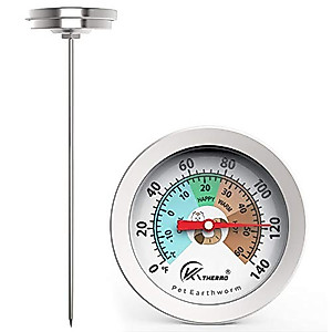 KT THERMO Compost Soil Thermometer Worm Thermometer Out Door Planting soli Temperature Measurement with 2.5 dial and 8 Inch Stainless Steel Probe
