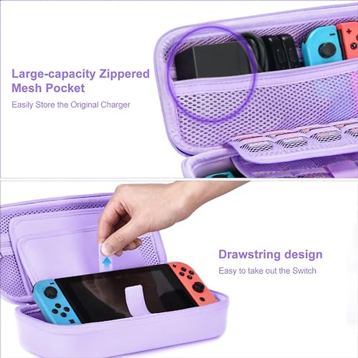 innoAura Switch Case for NS Switch 19 in 1 Switch Accessories Bundle with Switch Carrying Case, Switch Game Case, Switch Screen Protector, Switch Stand, Switch Thumb Grips (Purple)