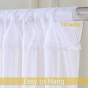 White Sheer Tulle Backdrop Curtains with Lights String for Party Wedding Wrinkle Free Curtain Backdrops Drapes for Baby Shower Birthday Party Photo Back Drop Background Home Decorations 10ft x 8ft