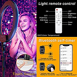 RGB Ring Light 18 inch with Tripod Stand (2700-7000K) for Phone Camera iPad Selfie Live Stream YouTube TikTok Video Shooting Best Lighting Atmosphere Ringlight (18 inch)