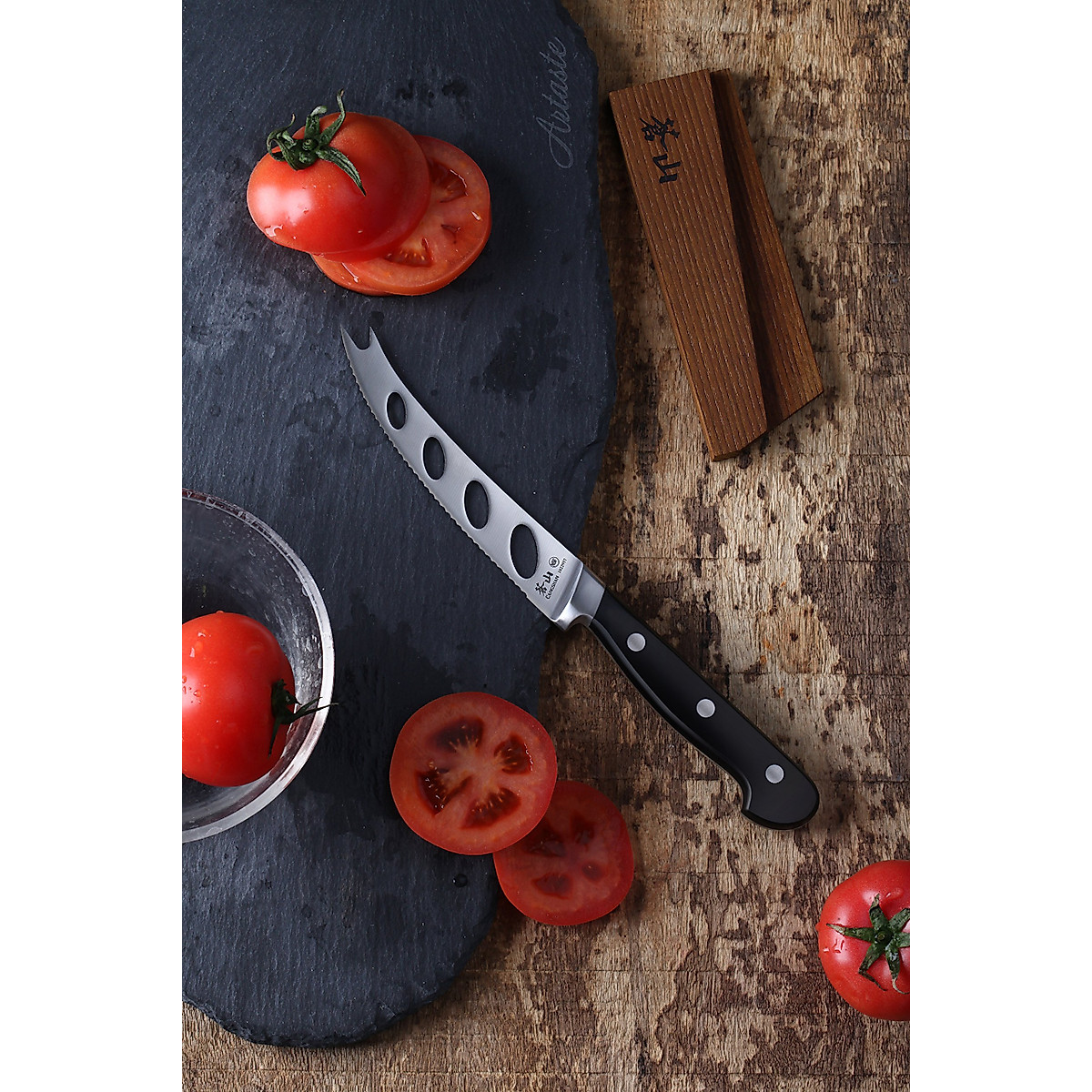 Cangshan TV2 Series 1022964 Swedish 14C28N Steel Forged 5-Inch Tomato/Cheese Knife and Wood Sheath Set
