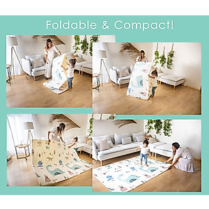 Easy Baby Extra Large and Thick (0.6in) Foam Play Mat for Babies and Toddlers | Nontoxic, Foldable, Washable, and Waterproof Playmat 77” x 70” (Dinosaurs Pattern)
