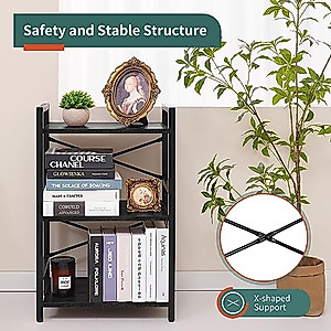 Yoobure Bookshelf Small Book Shelf, Solid Industrial 3 Tier Shelf Bookcase, Short Book Case for Bedroom, Living Room, Office Home, Small Spaces, Easy Assembly Black