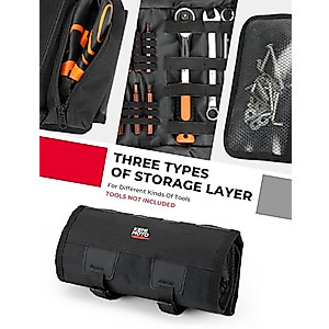 KEMIMOTO Motorcycle Tool Bag [Tool Not Included], Handlebar Tool Roll Black Tool Organizer with Elastic Loops Pockets Durable Tool Pouch for Motorcycles Softail Dyna Sportster