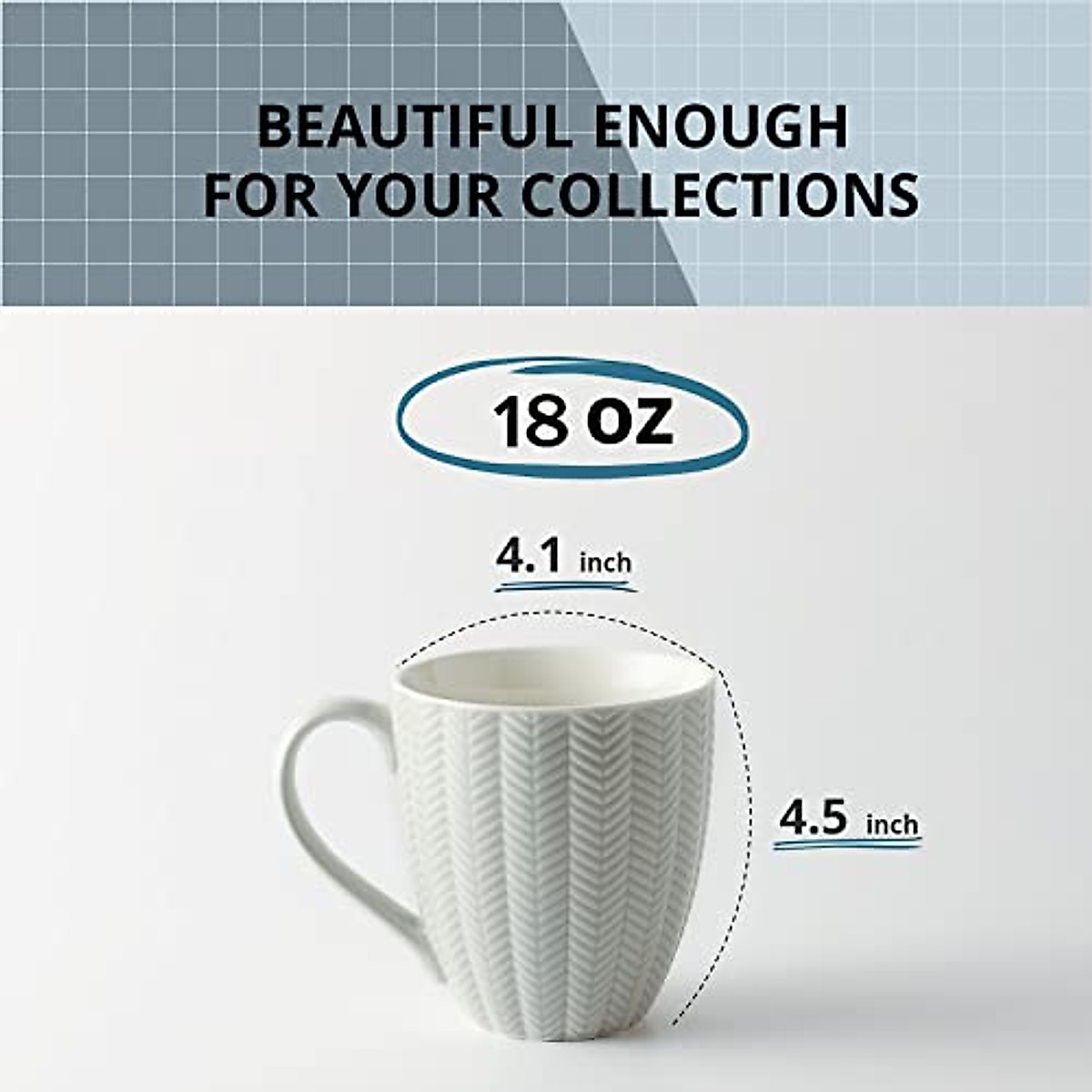 LIFVER Coffee Mugs Set of 6, 18 Oz Ceramic Mugs with Sturdy Handle for Coffee Tea Cocoa Milk, Easy to Grip & Clean, Gifts for Women men, Light Gray