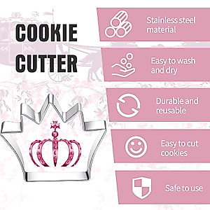8 Pieces Princess Cookie Cutter Set with Crown, Dress, Castles, Unicorn Head Shapes Stainless Steel Fondant Biscuit Cutters and 6 Pieces Sugar Stirring Pins
