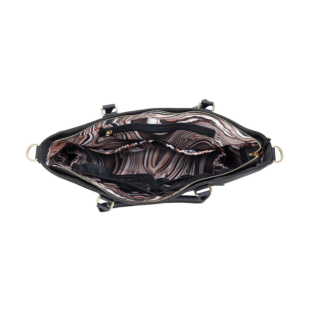 JuJuBe | Eco Tote Bag, Fashion Diaper Bag Tote for Moms with 3 Exterior Pockets, 11 Interior Pockets, and Wipe-Clean Microfiber Changing Pad | Black Catwalk 15 in x 13 in x 5 in