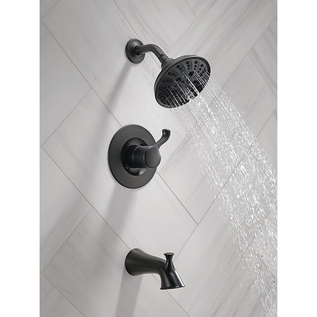 Delta Faucet Esato 14 Series Single-Handle Tub and Shower Trim Kit, Black Shower Faucet with 5-Spray H2Okinetic Black Shower Head, Matte Black 144897-BL (Valve Included)
