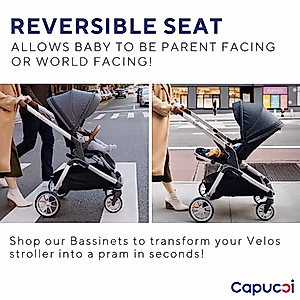Capucci Velos Versatile Luxury Stroller, Patented Instant One-Button One-Action, Self Standing Fold, Full Size, Full-Feature Modular Baby Stroller w/Reversible Seat & Car Seat Adapters, Sea Foam