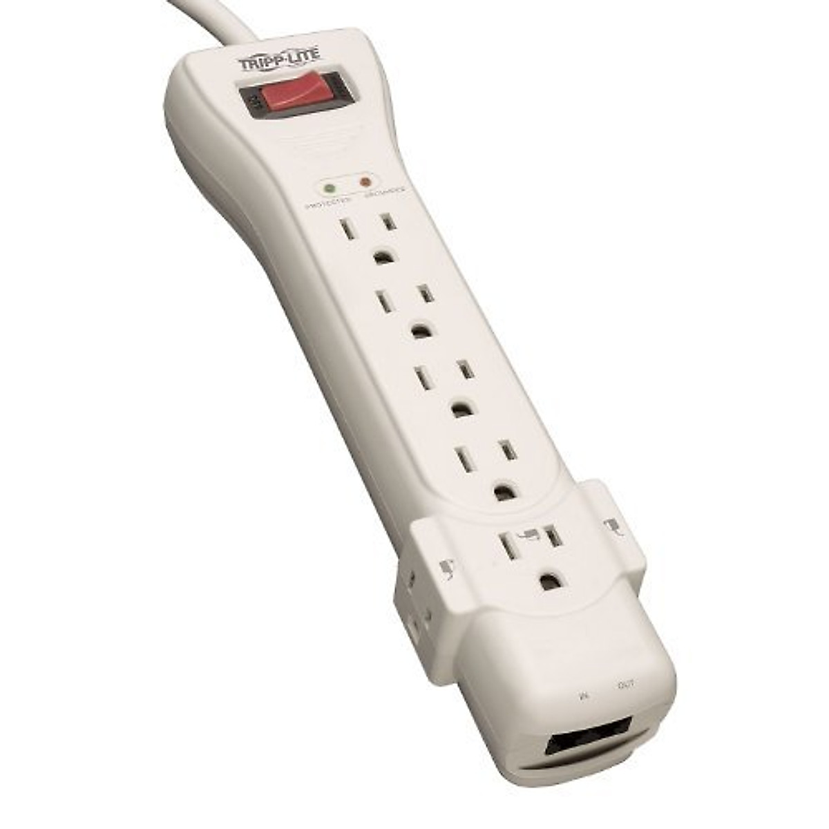 Tripp Lite 7 Outlet Surge Protector Power Strip, 7ft Cord, Right Angle Plug, 2160 Joules, & $75,000 INSURANCE (SUPER7) Ivory