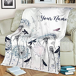 Personalized Dragonfly Blanket - Fleece Sherpa Throw Blanket, Custom Name Soft Cozy Fluffy Flowers Fuzzy Blanket Caring Gift for Women & Adults for Mother's Day, Birthday Christmas