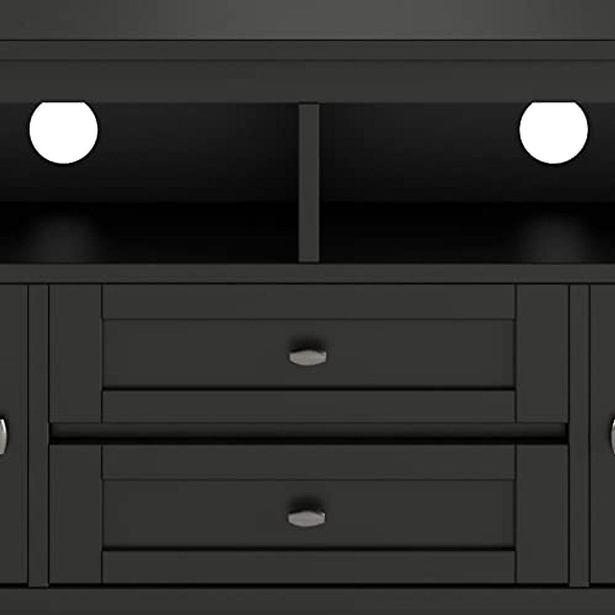 SIMPLIHOME Warm Shaker Style Solid Wood TV Media Stand, 72 inch Wide, Farmhouse Rustic, Living Room Entertainment Center, Storage Shelves and Cabinets, for Flat Screen TVs up to 80 inches in Black