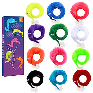 Zalmoxe 12 Pcs Fuzzy Worms on with a Invisible String Carnival Party Favors for Kids Birthday (12 Colors)