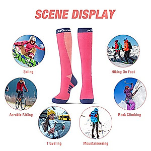 KUYOU Ski Socks Women Men, 3 Pair Extra Thick Warm Snow Winter Skiing Socks Long Knee High Snow Snowboarding Skiing Socks