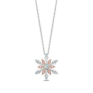 Jewelili Enchanted Disney Fine Jewelry 14K Rose Gold over Sterling Silver Diamond Accent,Swiss Blue Topaz and Opal Disney Elsa Pendant