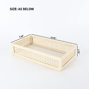 YAHUAN Rectangular Wooden Bamboo Serving Tray with Handles, Handwoven Rattan Decorative Display Serving Platters, Guest Towel Napkin Holder for Dining Bathroom Table Desktop (Rectangular Bamboo)