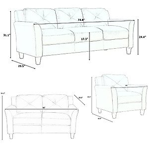 Merax 3 Pieces Sectioanal Couch Set, Living Room Furniture Set 3 Piece,Modern Style Button Tufted 3 Piece Sofa Couch Set Included 3 Seater Sofa, an Loveseat and A Armchair,Gray