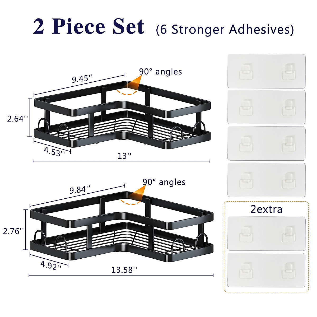 pavtner Corner Shower Caddy, Adhesive Stainless Steel Shower Shelf Shower Caddy, Corner Shower Shelves for Inside Shower, Shower Organizer Shelf With 8 hooks, Shower Storage Organizer Rack Black